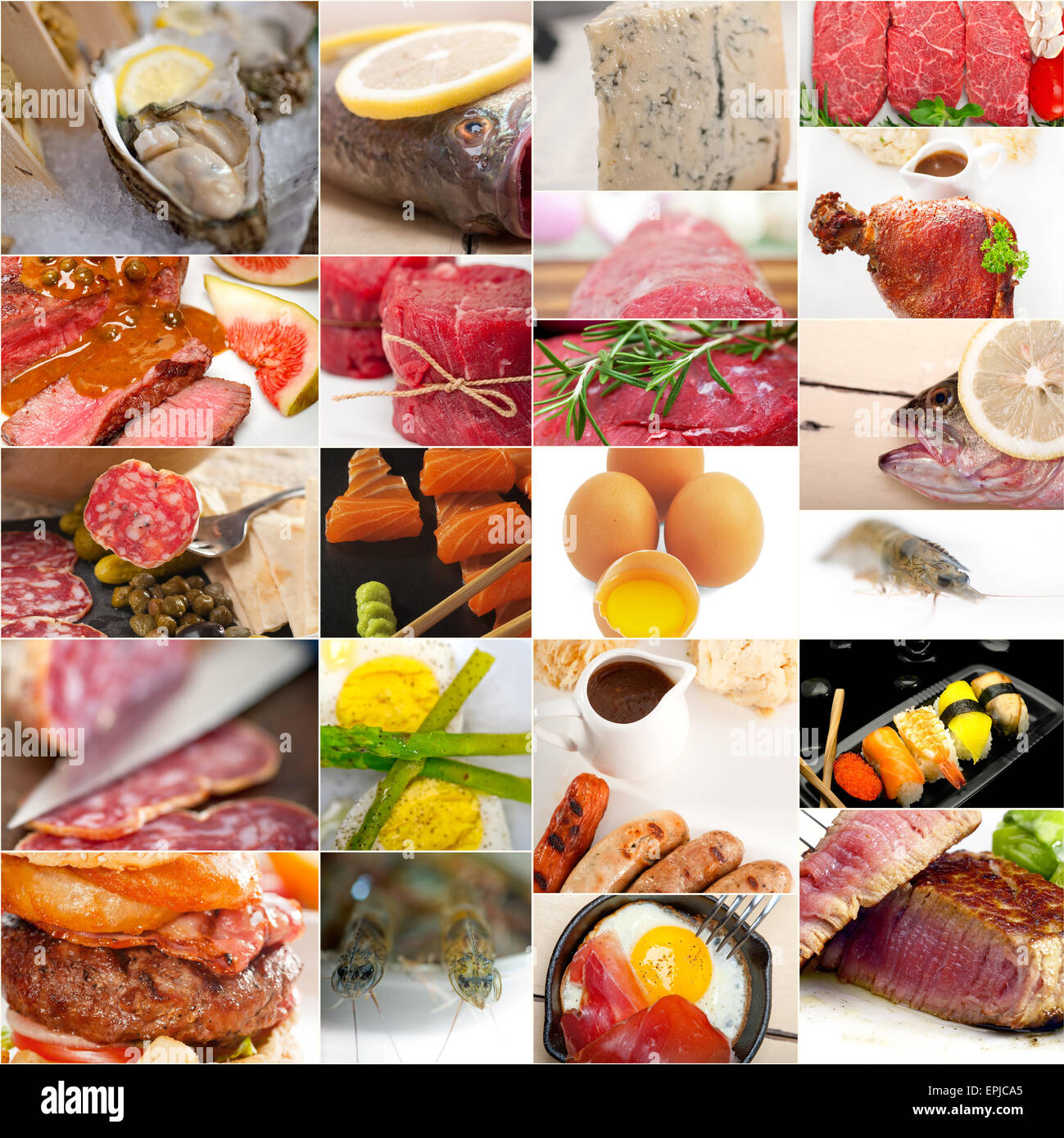high protein food collection collage Stock Photo - Alamy