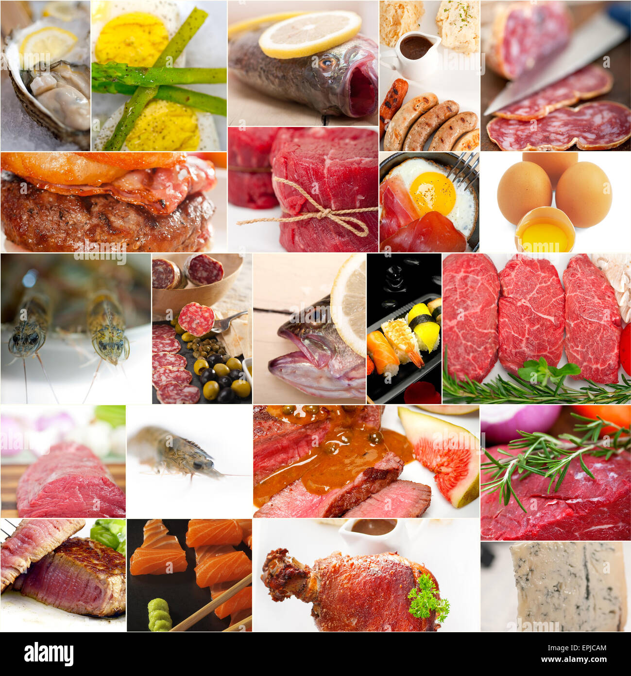 high protein food collection collage Stock Photo - Alamy