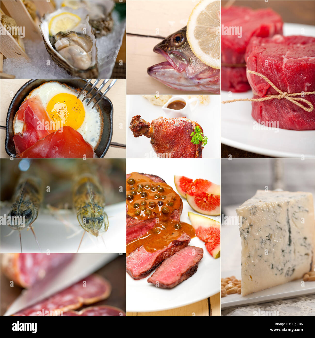 high protein food collection collage Stock Photo - Alamy