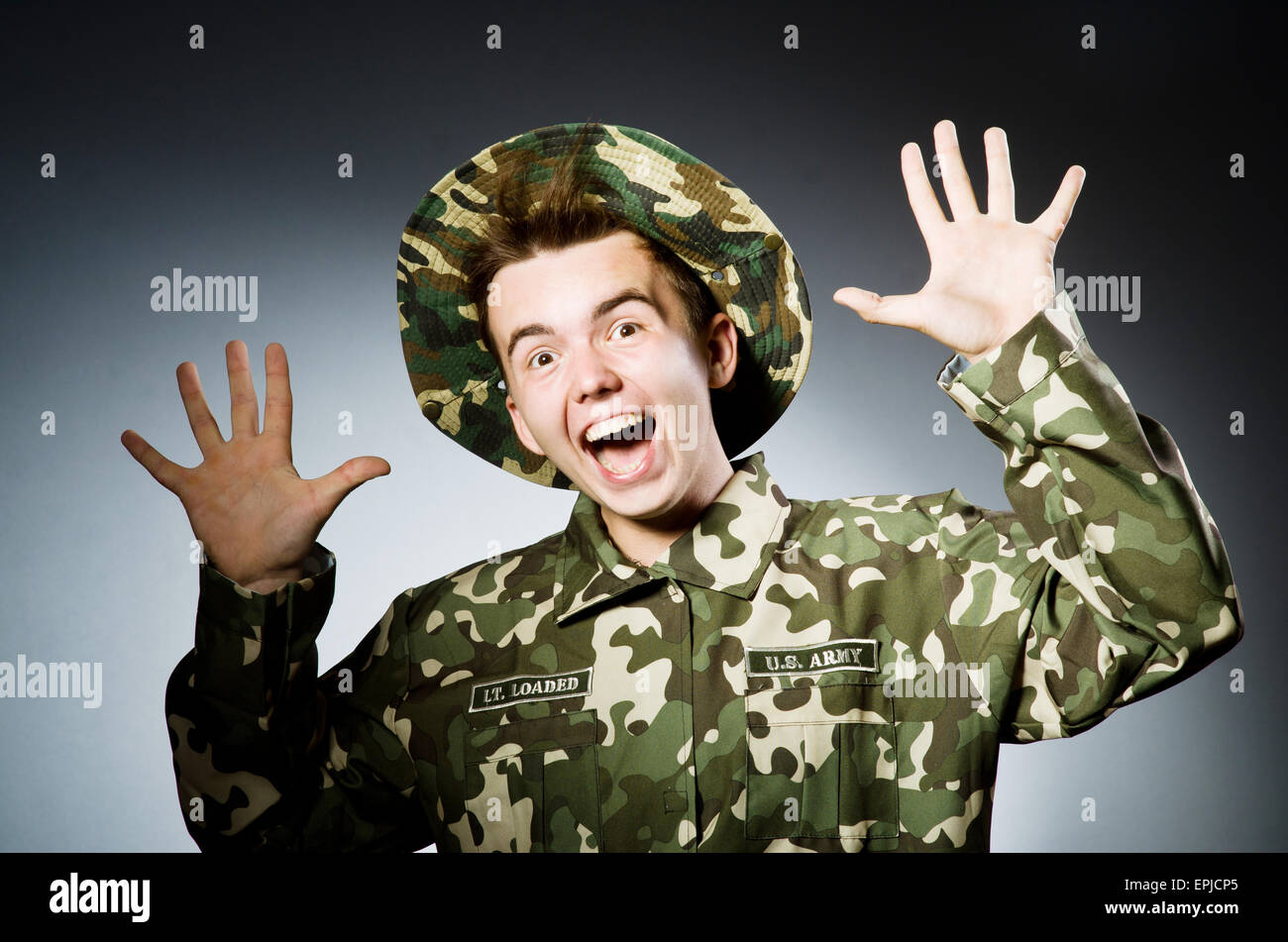 Funny soldier in military concept Stock Photo - Alamy