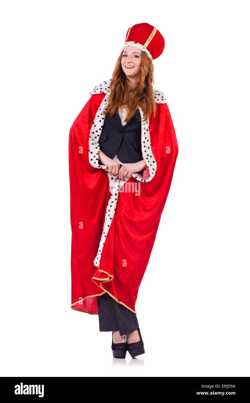 Woman business posing as queen isolated on white Stock Photo - Alamy