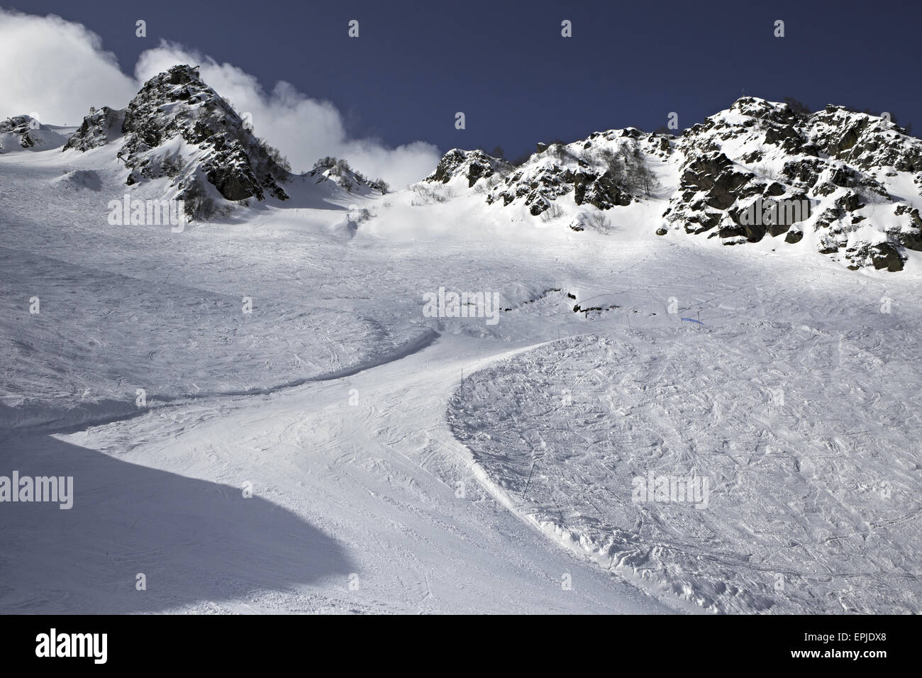 Mountain skitrack on the slope Stock Photo - Alamy