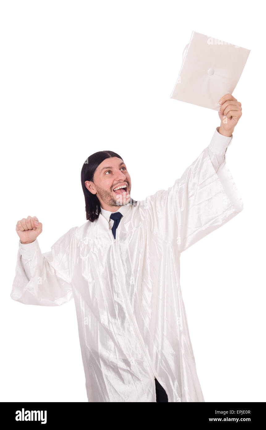 Young male student graduated from high school on white Stock Photo - Alamy