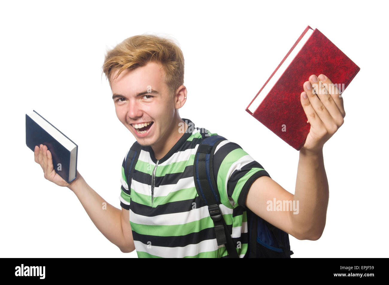 Student with books isolated on the white Stock Photo - Alamy