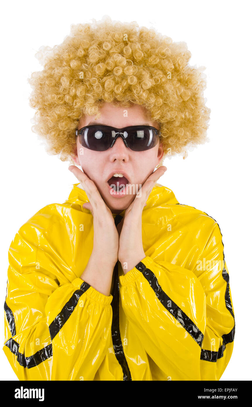 Man in yellow suit isolated on white Stock Photo - Alamy