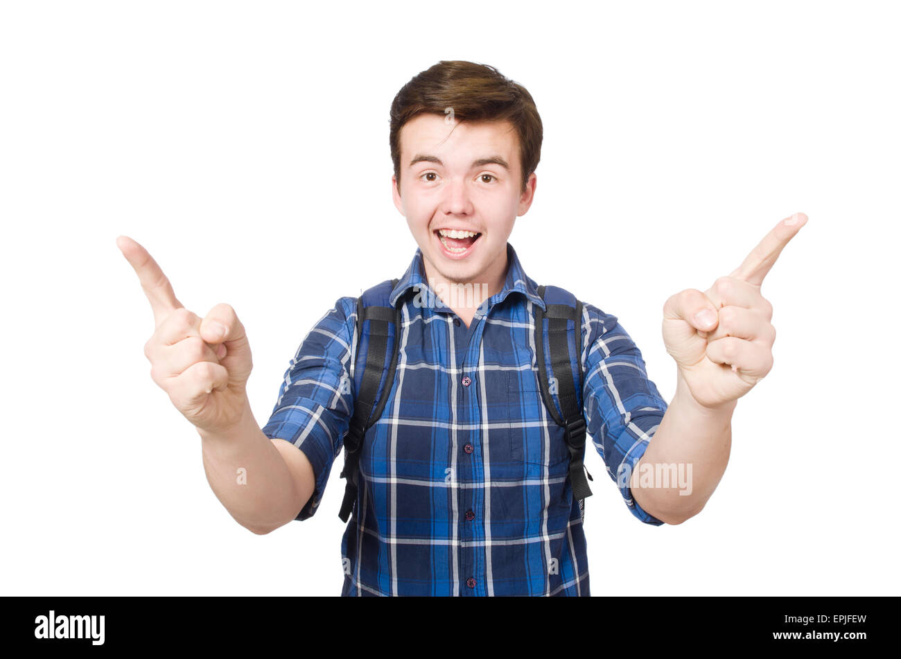 Young student isolated on the white background Stock Photo - Alamy