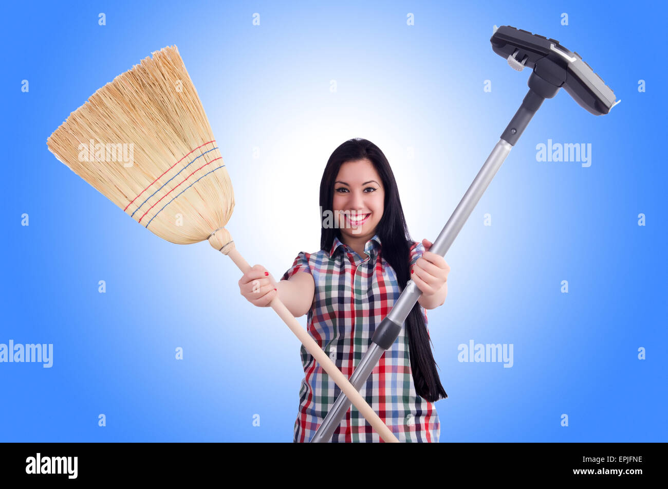 Young housewife doing housekeeping on white Stock Photo - Alamy