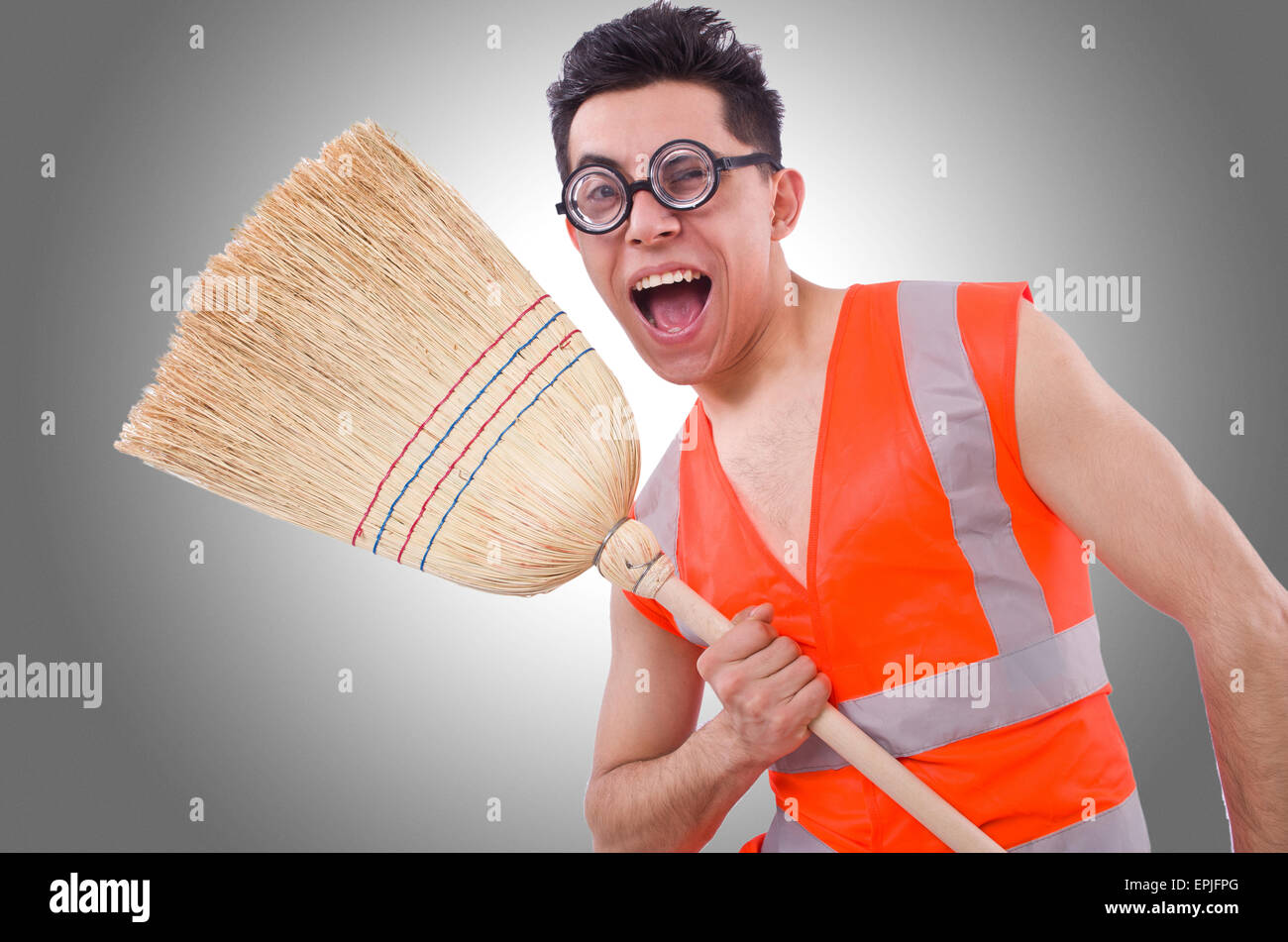 Funny janitor isolated on white Stock Photo - Alamy