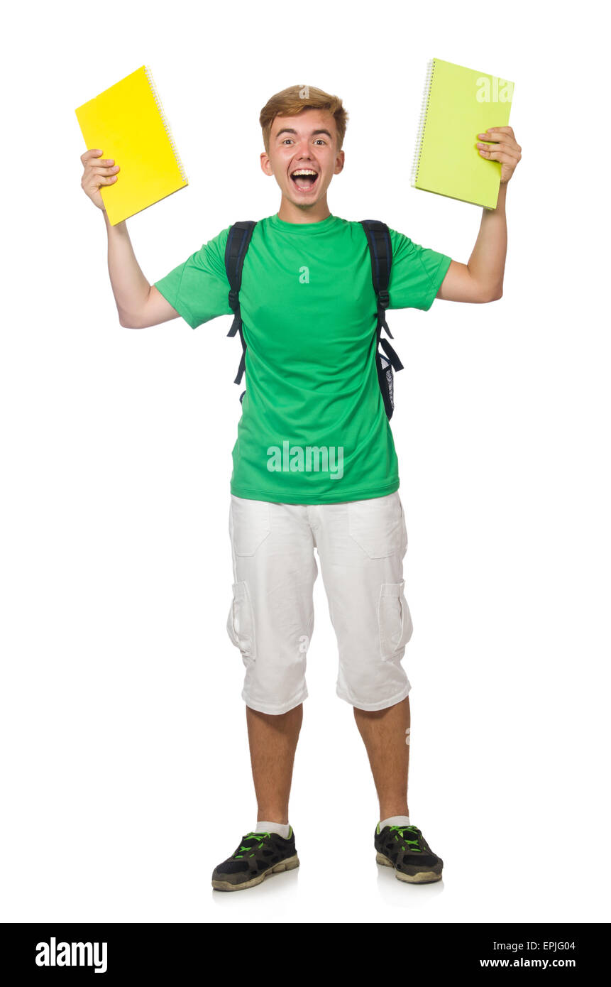 Student with textbooks isolated on the white Stock Photo - Alamy