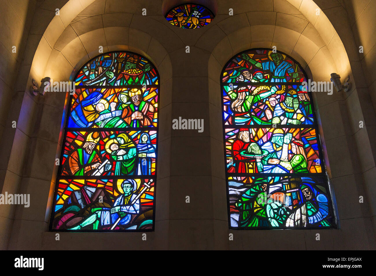 christian stained glass windows inside manila cathedral in philippines ...