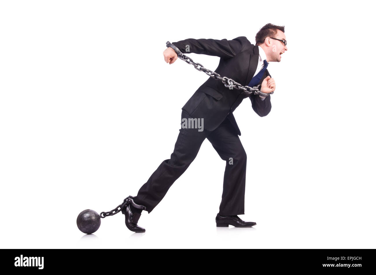 Businessman with chain isolated on the white Stock Photo - Alamy
