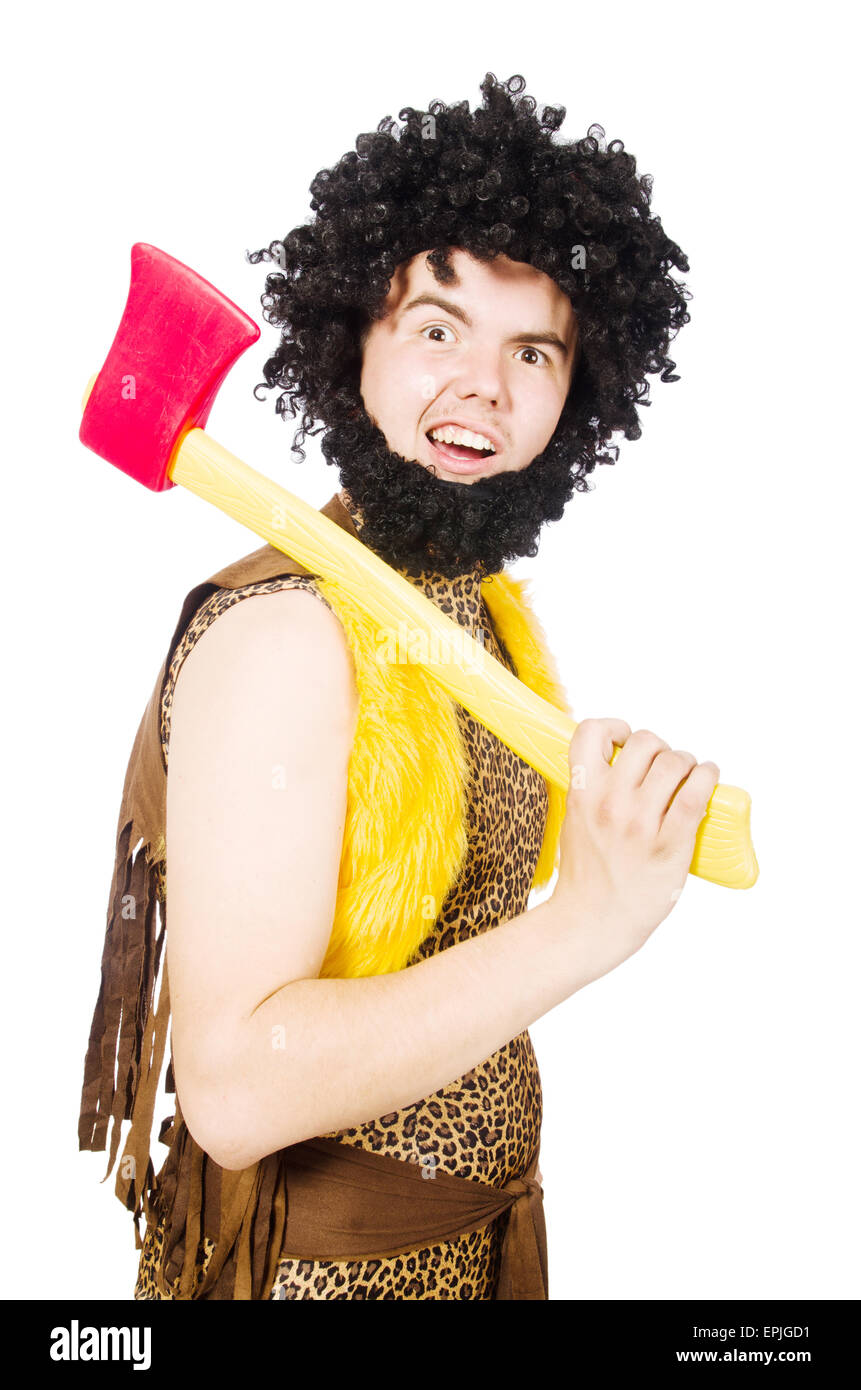 Savage man isolated on white Stock Photo - Alamy