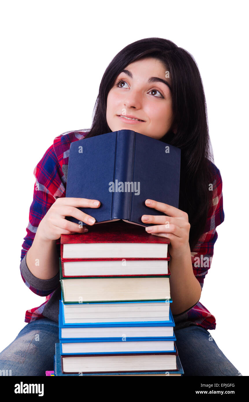 Young student with books isolated on white Stock Photo - Alamy