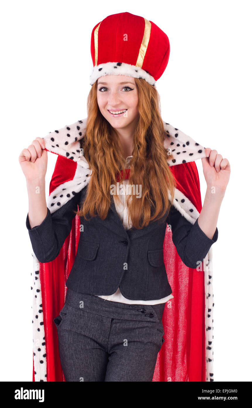 Woman business posing as queen isolated on white Stock Photo - Alamy