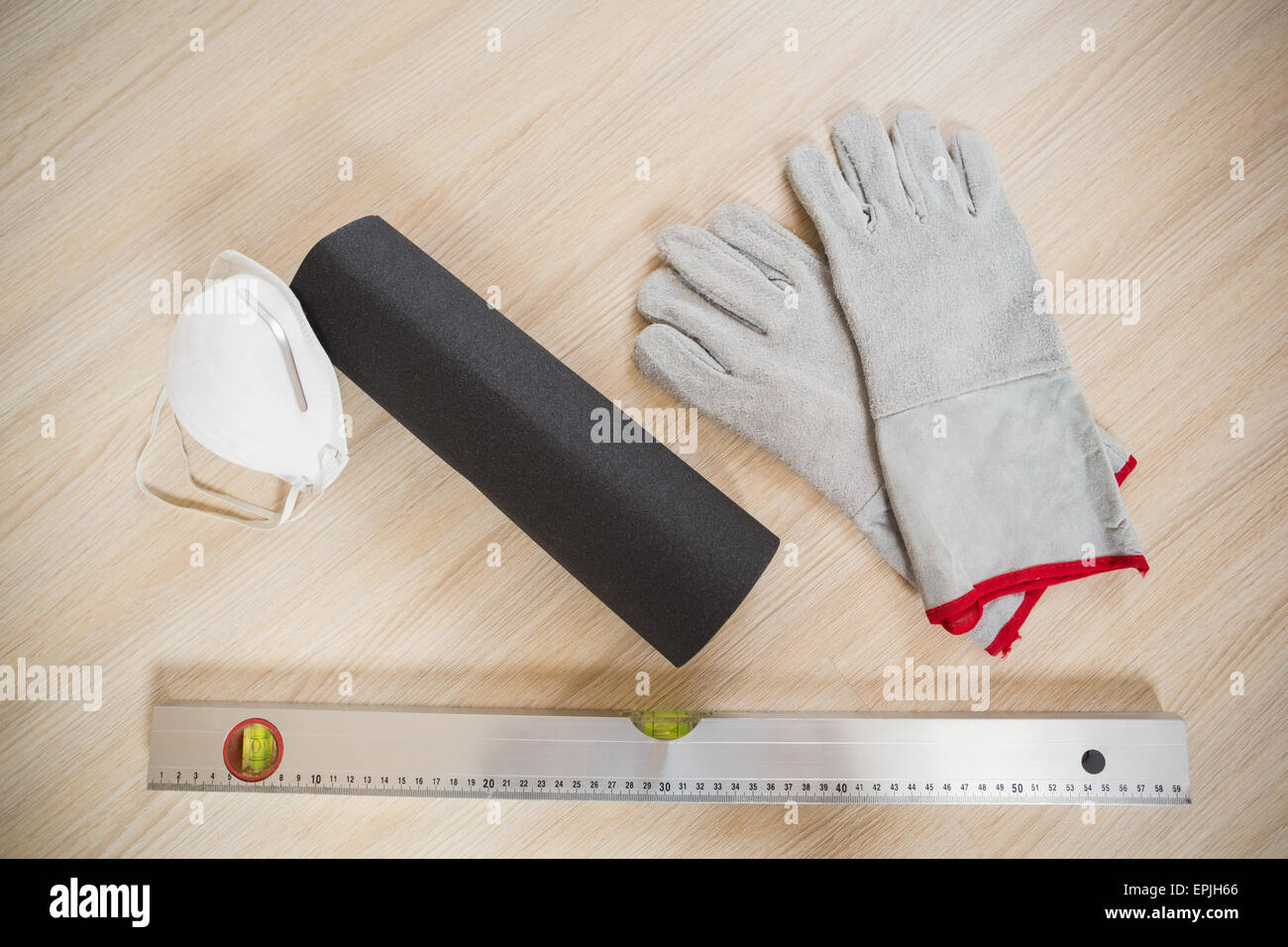 Overhead of tools of the building trade Stock Photo - Alamy