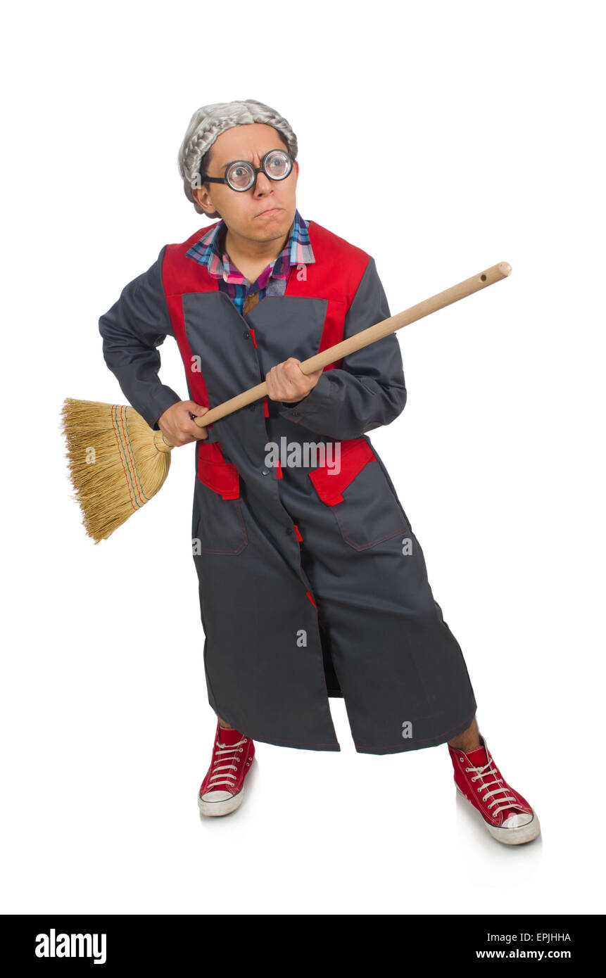 Funny janitor isolated on white Stock Photo - Alamy