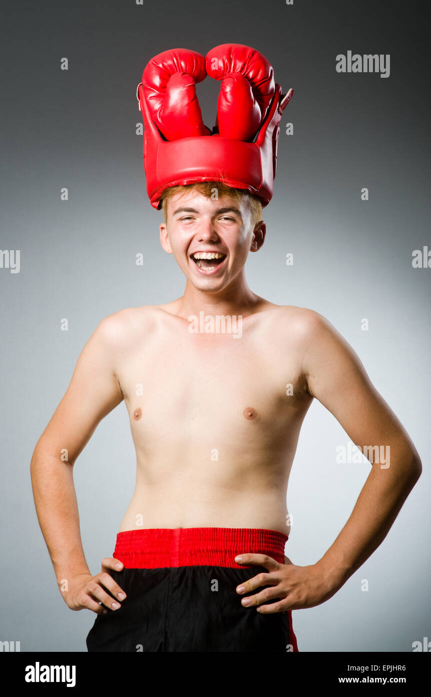 Funny nerd boxer in sport concept Stock Photo - Alamy