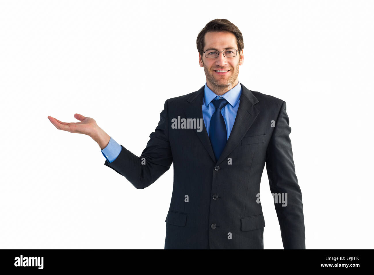 Businessman with empty hand open Stock Photo - Alamy