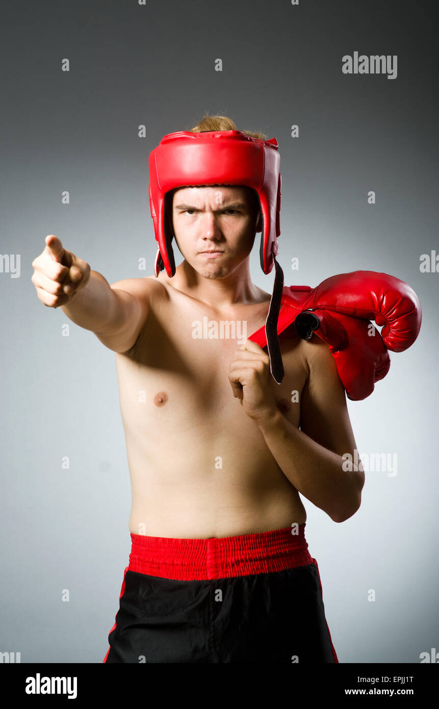 Angry boxer against grey background Stock Photo - Alamy