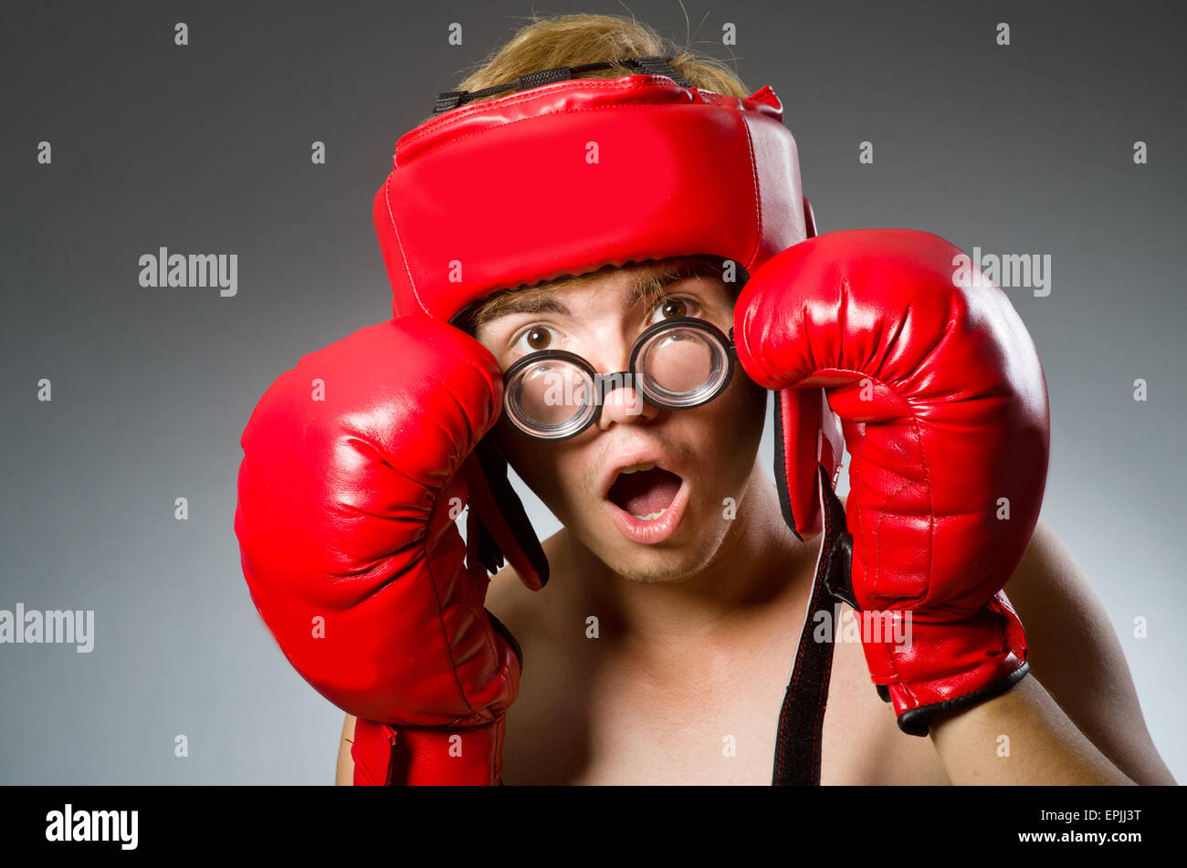 Funny nerd boxer in sport concept Stock Photo - Alamy