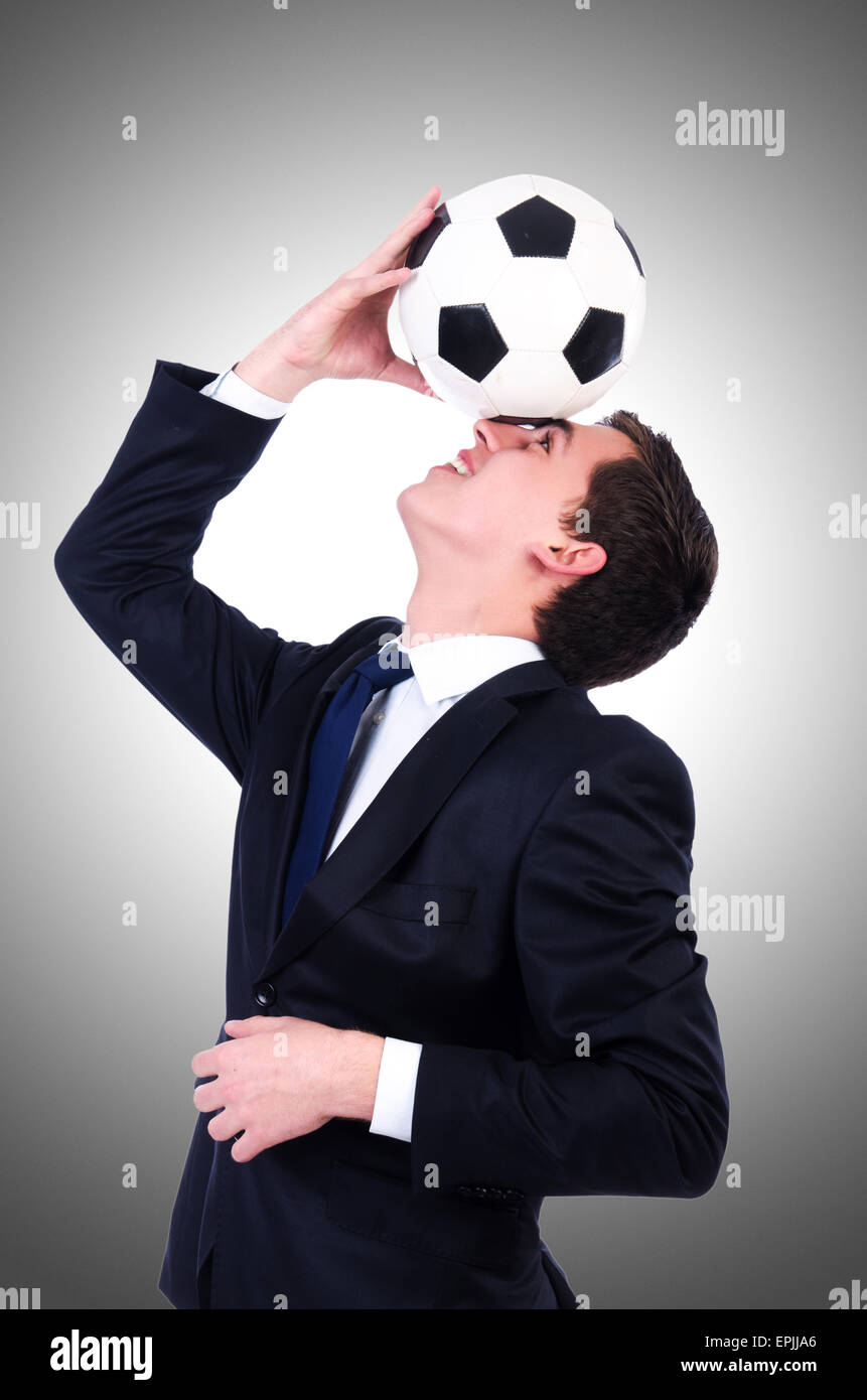 Man with football isolated on white Stock Photo - Alamy
