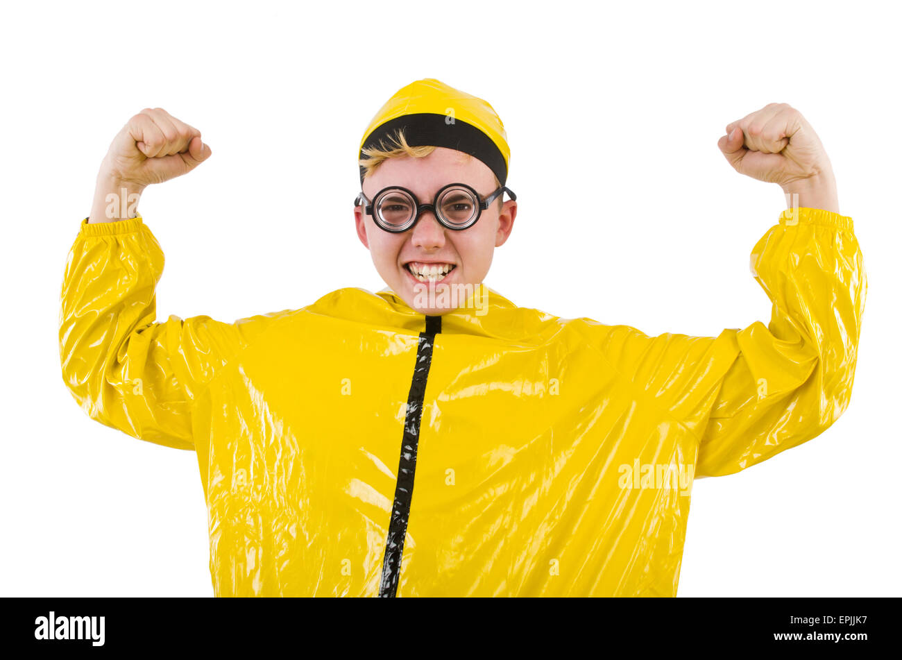 Man in yellow suit isolated on white Stock Photo - Alamy