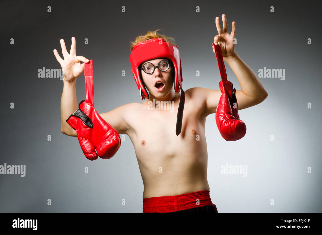 Funny nerd boxer in sport concept Stock Photo - Alamy