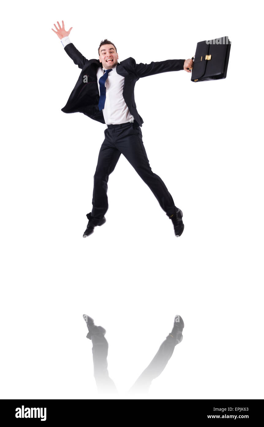 Jumping businessman isolated on the white Stock Photo - Alamy