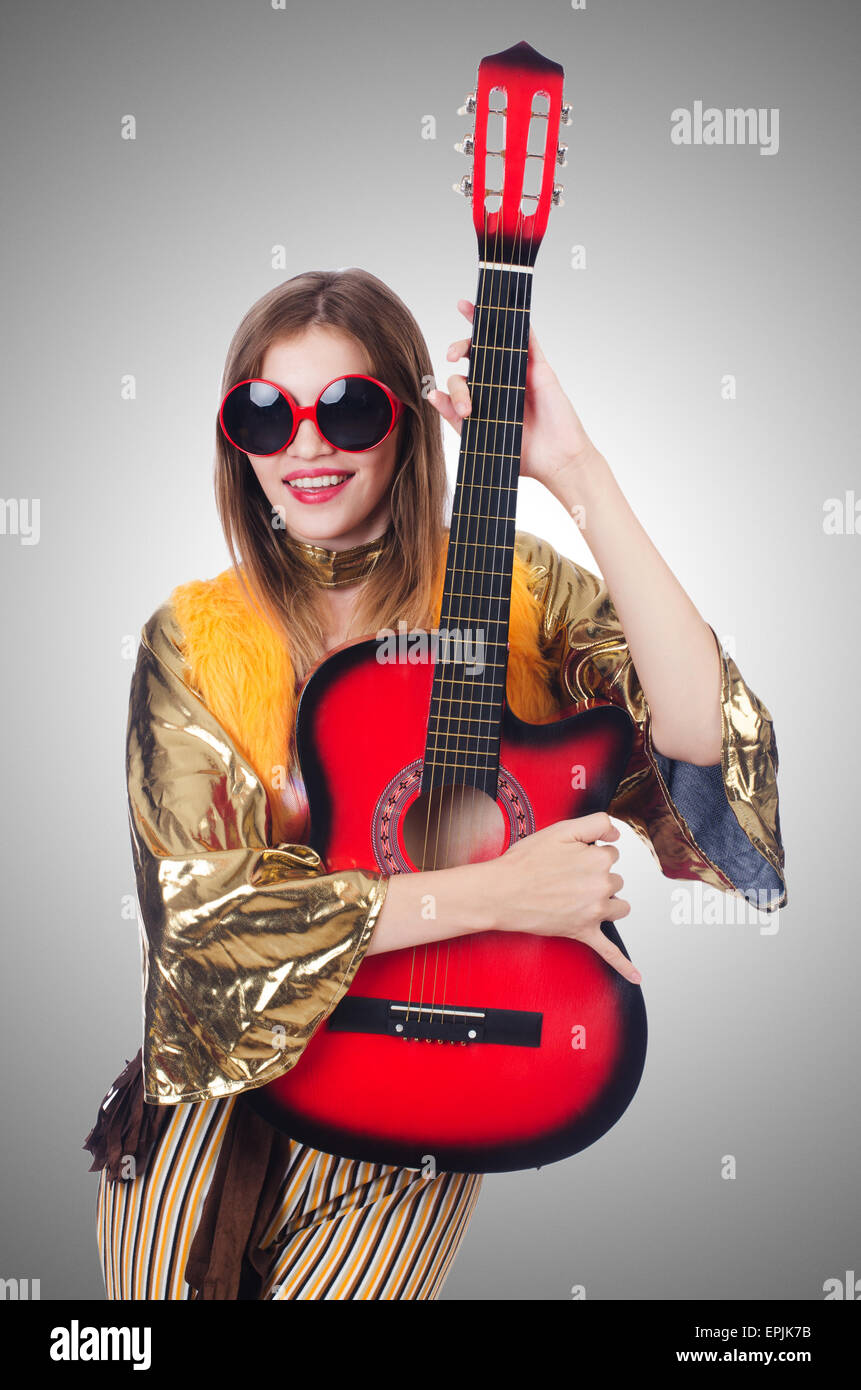 Tall guitar player isolated on white Stock Photo - Alamy