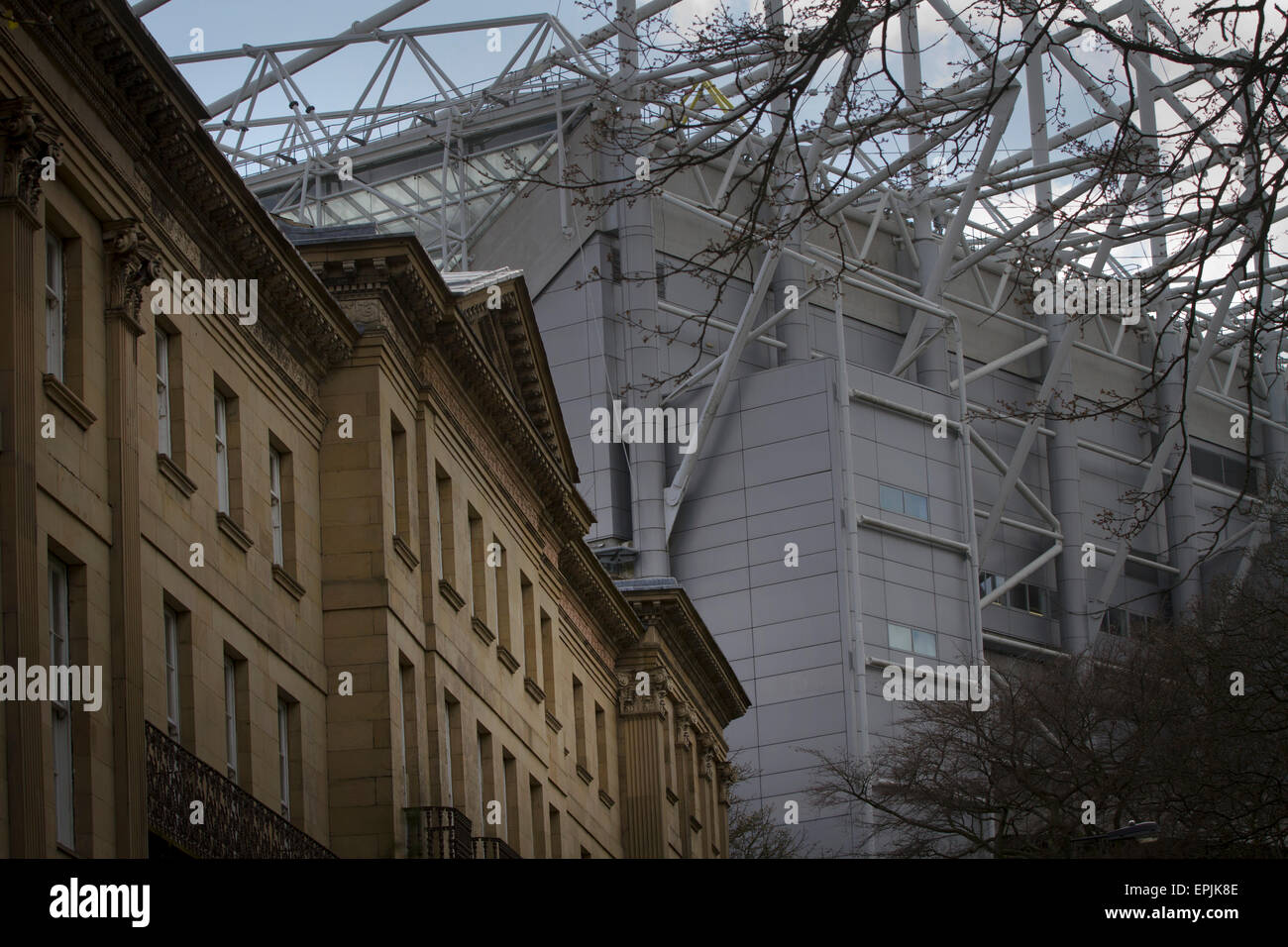 Old and new architecture behind the Leazes Stand of the stadium before ...