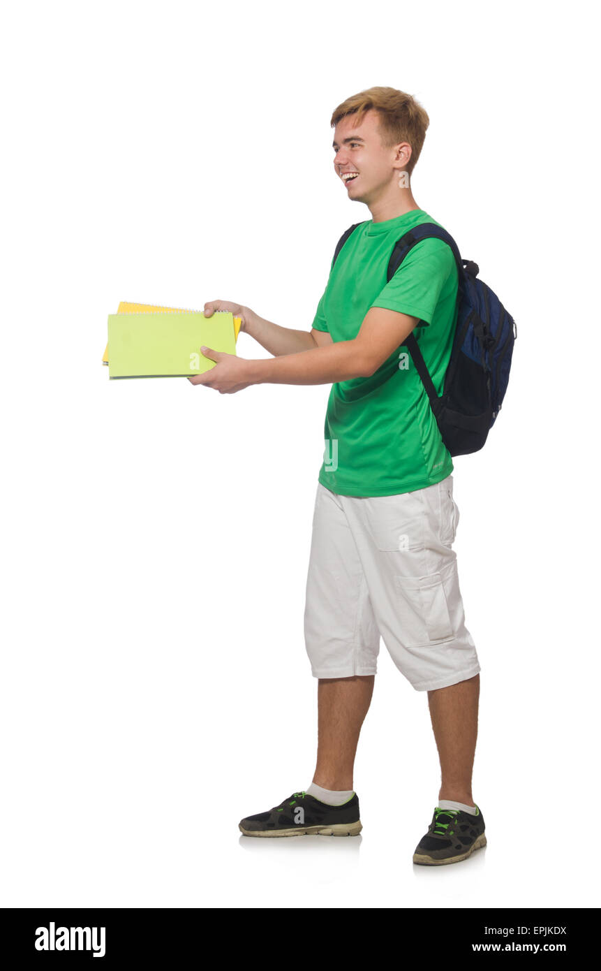 Student with books isolated on white Stock Photo - Alamy