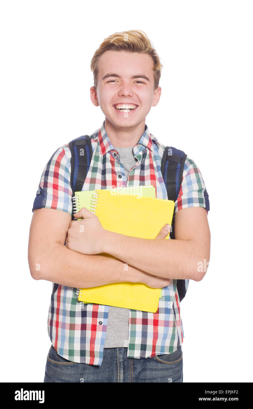 Young student isolated on the white background Stock Photo - Alamy