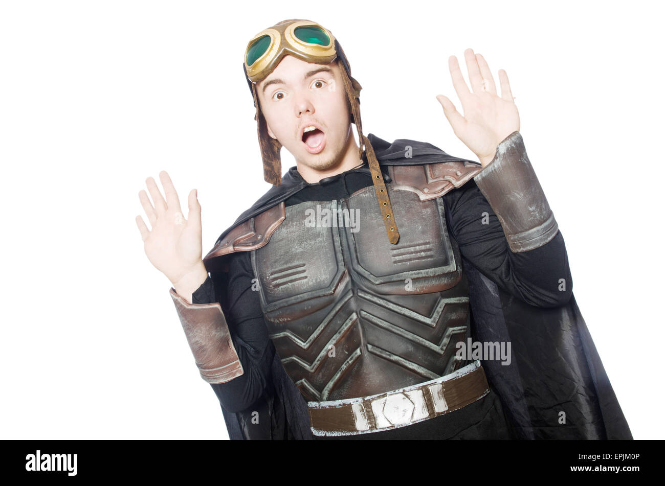 Funny pilot with goggles isolated on white Stock Photo - Alamy
