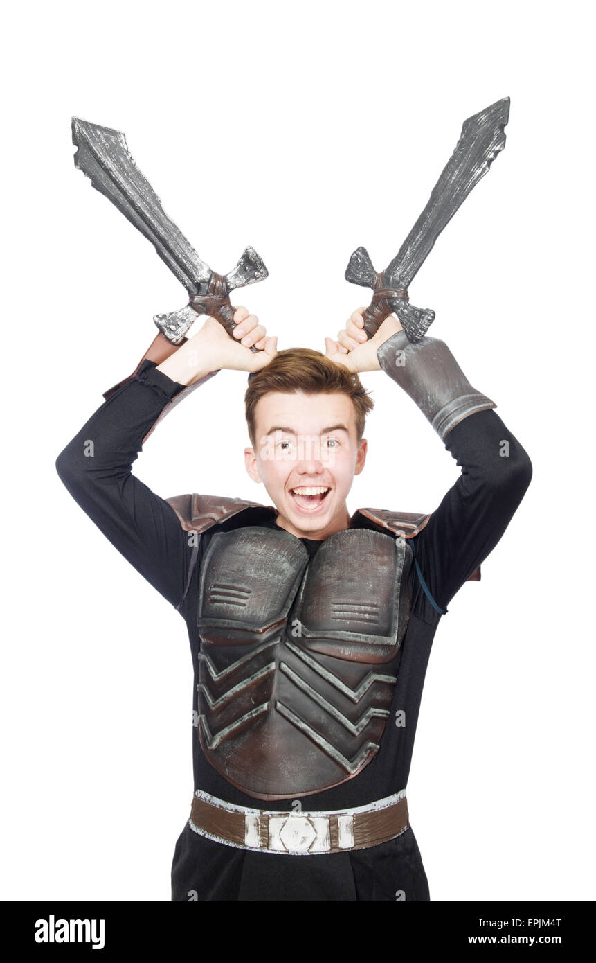 Funny knight isolated on the white background Stock Photo - Alamy
