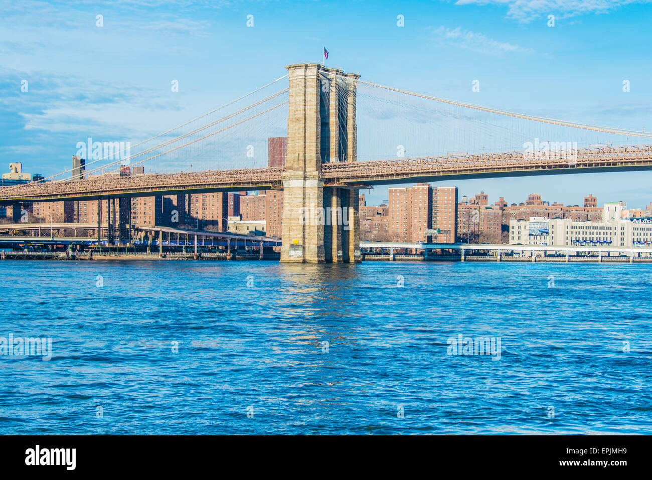Part of famous Brooklyn bridge on bright day Stock Photo - Alamy