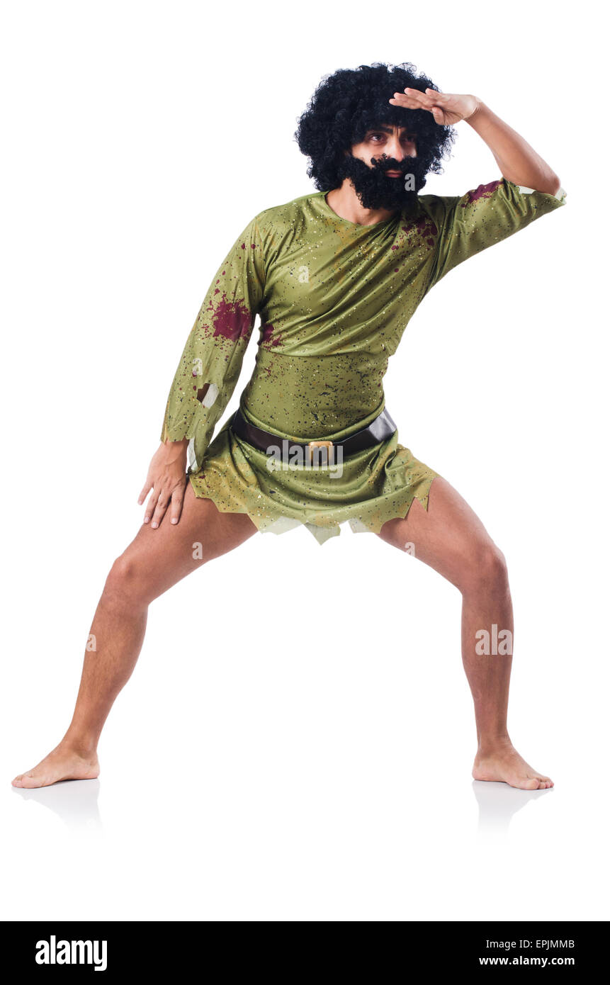 Savage man isolated on white Stock Photo - Alamy