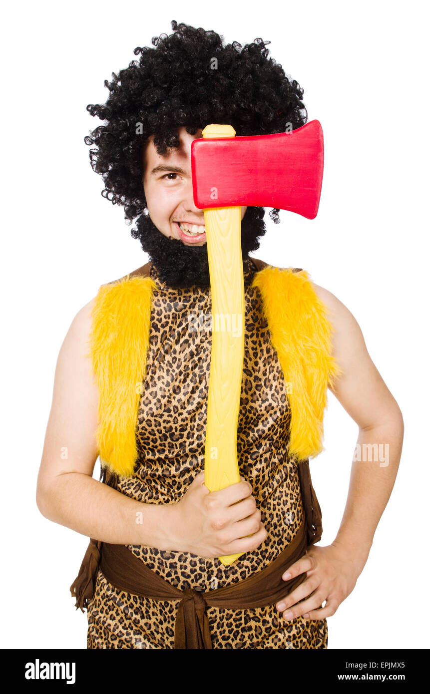 Savage man isolated on white Stock Photo - Alamy