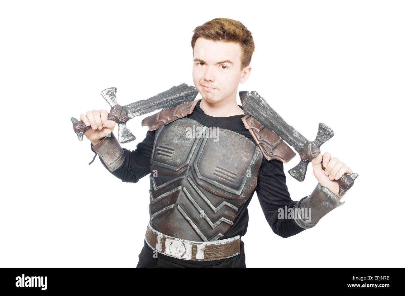 Funny knight isolated on the white background Stock Photo - Alamy