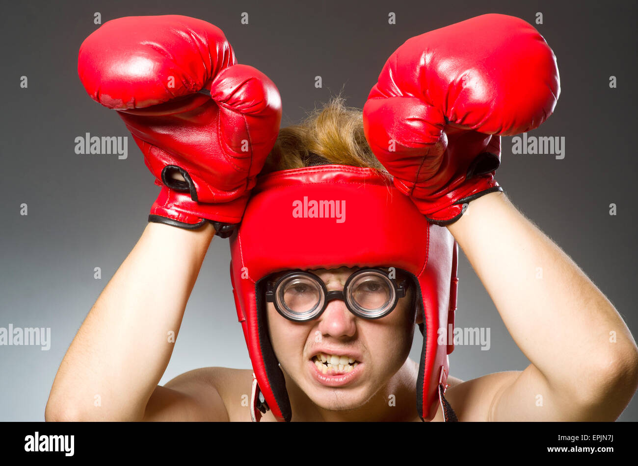Funny nerd boxer in sport concept Stock Photo - Alamy