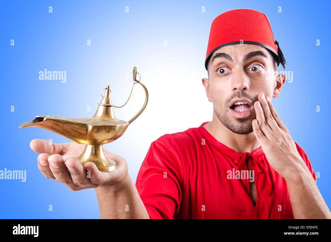 Turk man with lamp on white Stock Photo - Alamy