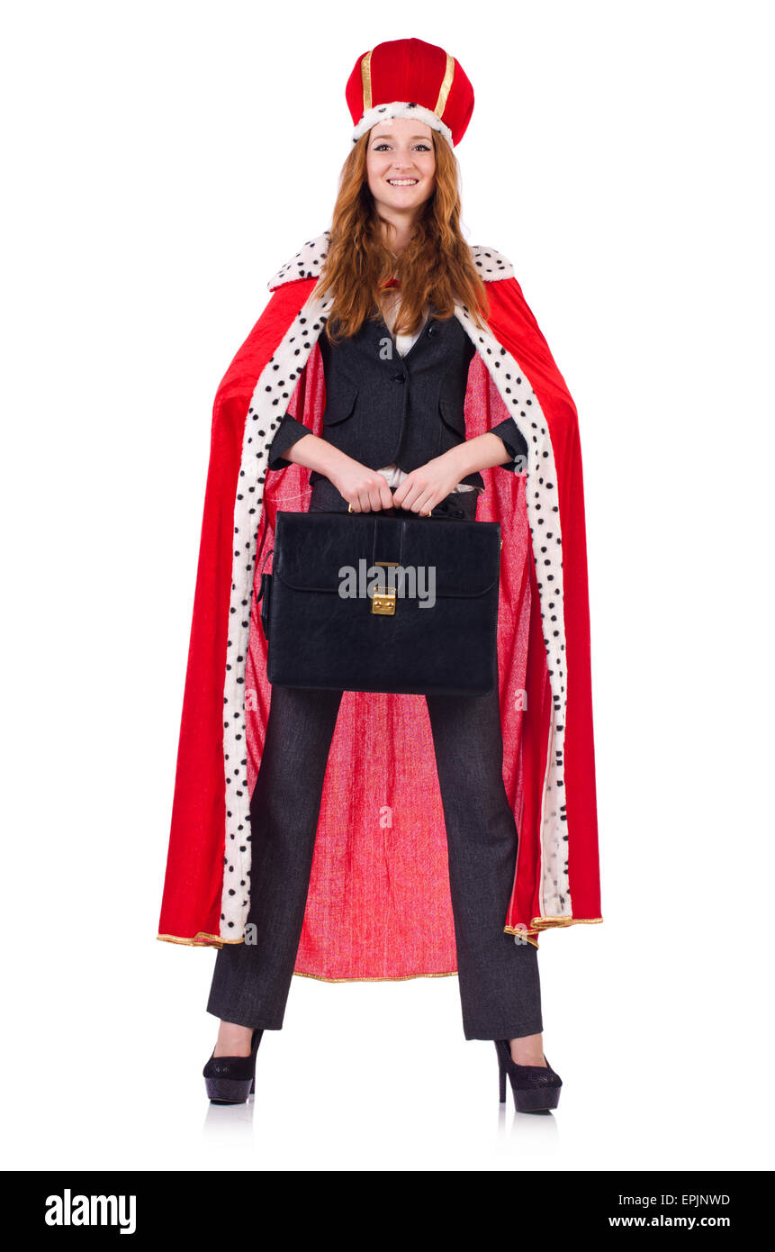 Woman business posing as queen isolated on white Stock Photo - Alamy