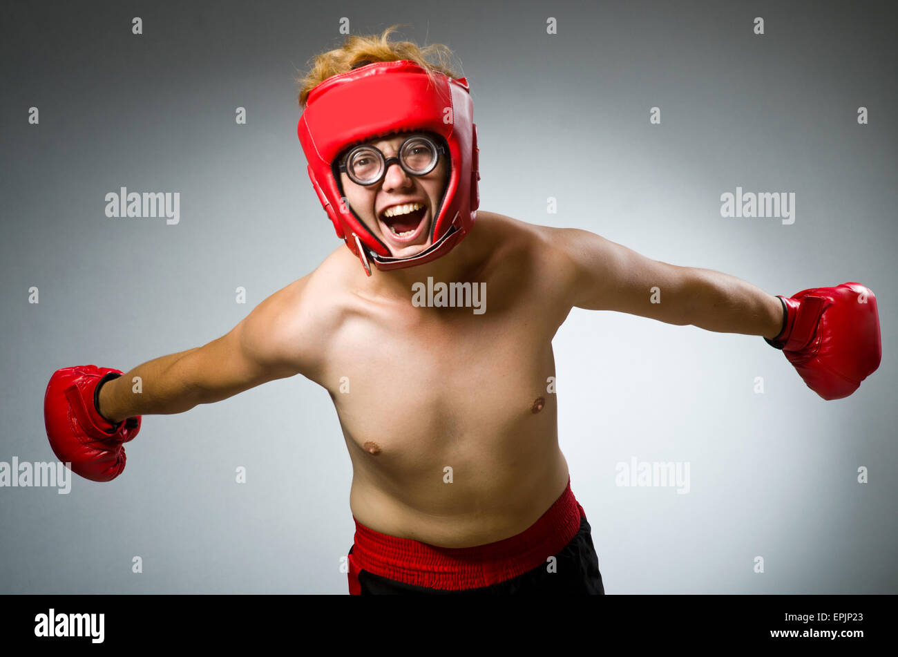 Funny nerd boxer in sport concept Stock Photo - Alamy