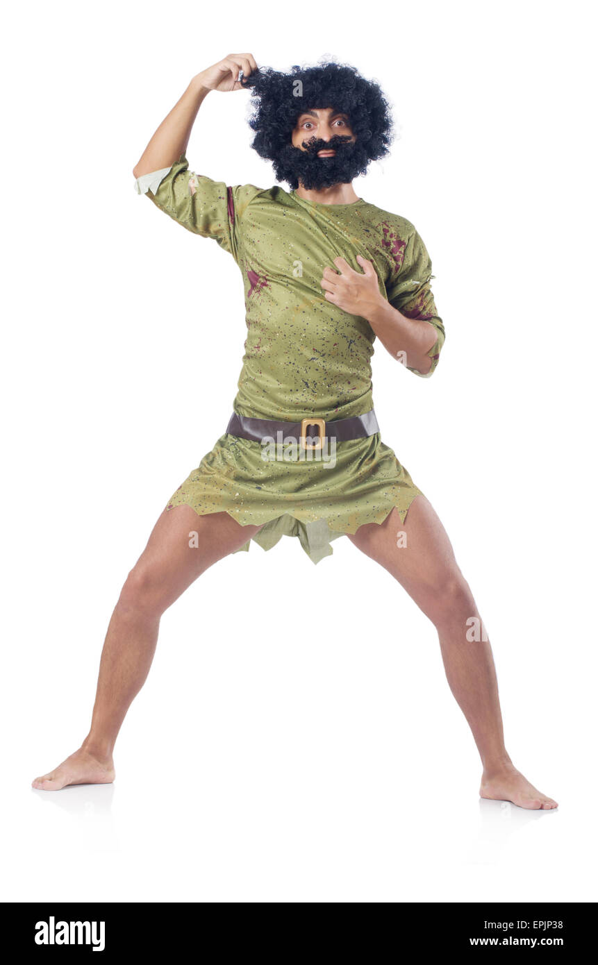 Savage man isolated on white Stock Photo - Alamy