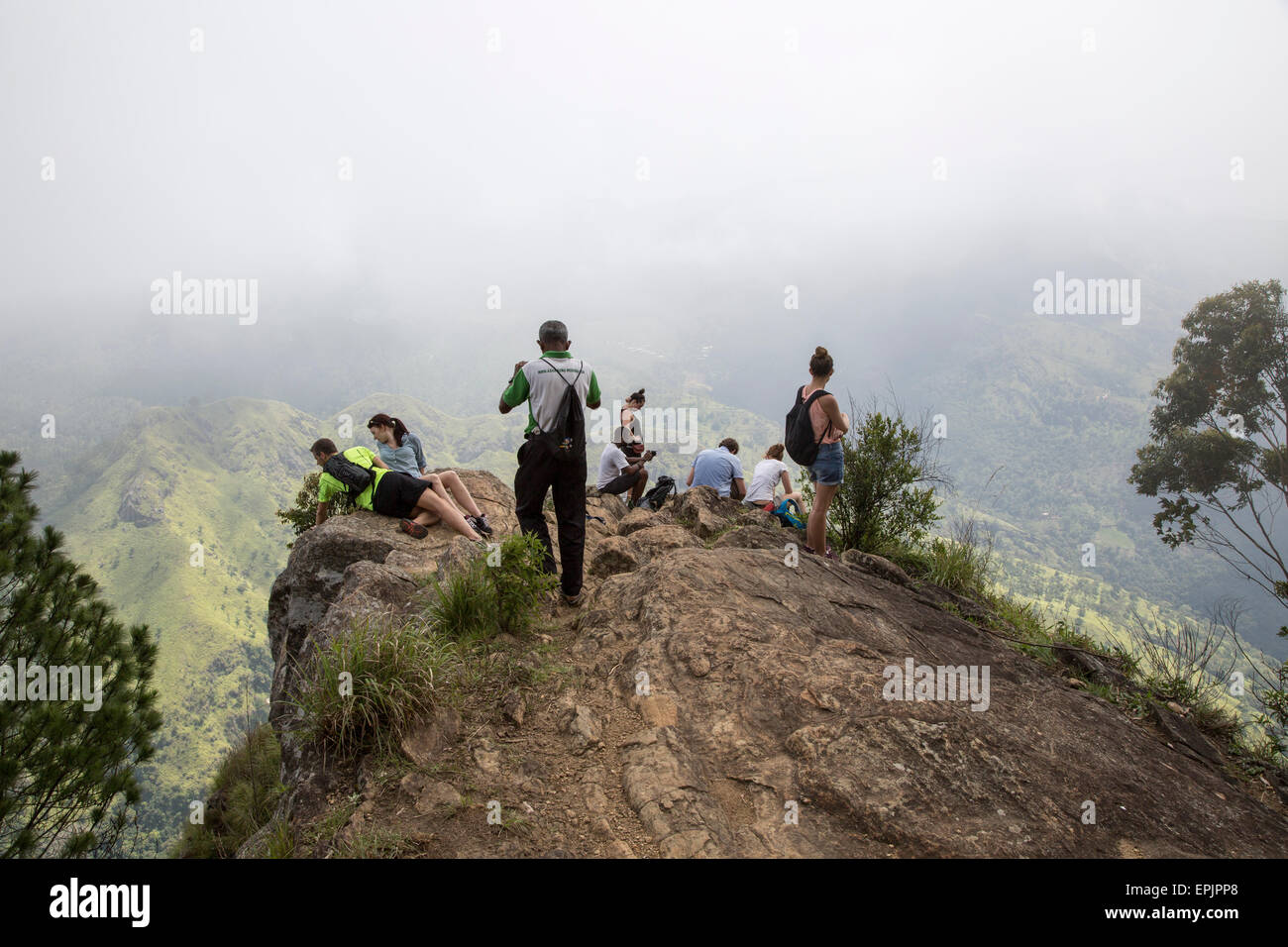 Walkers on the peak of Ella Rock mountain, Ella, Badulla District, Uva ...