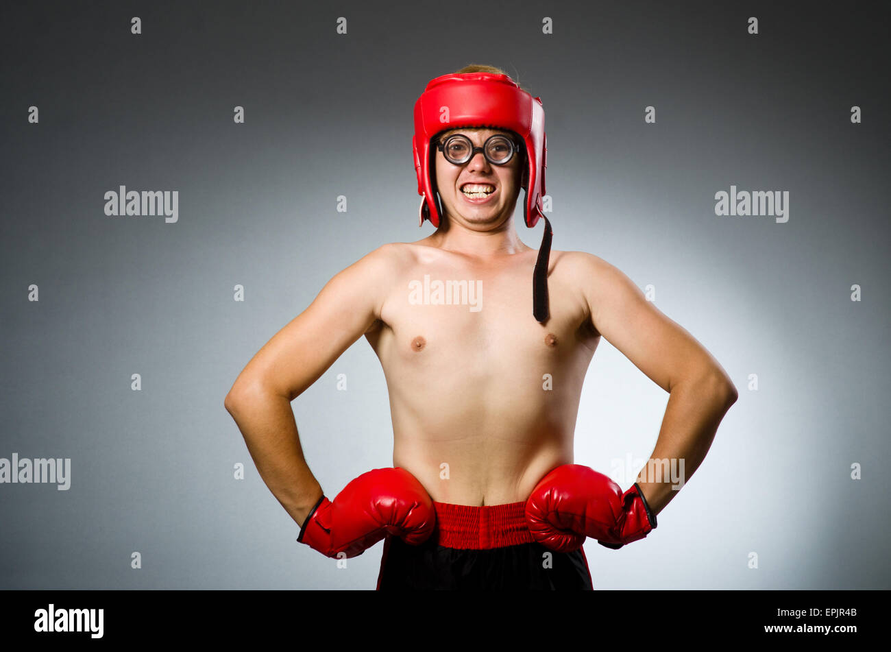 Funny boxer against dark background Stock Photo - Alamy