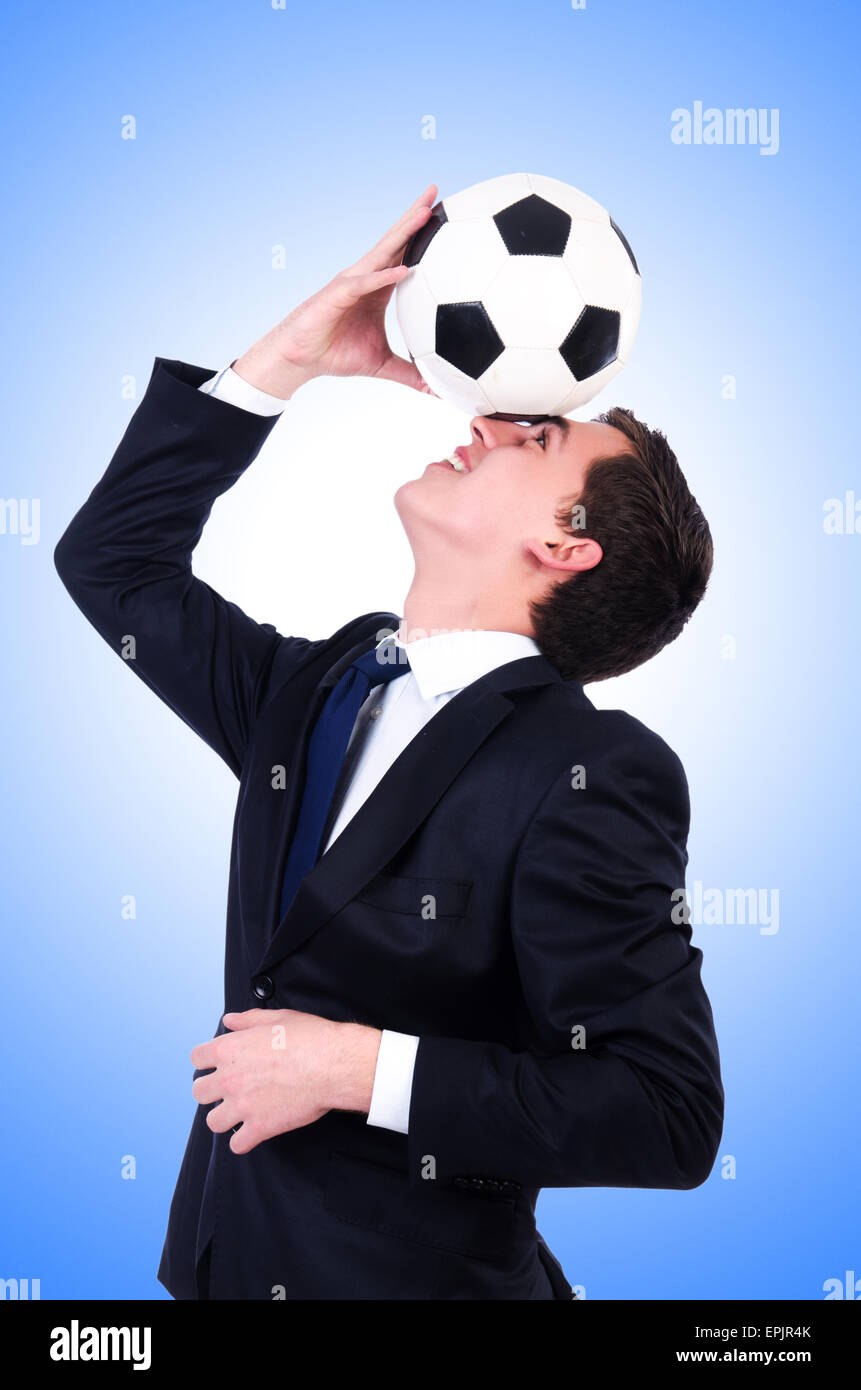 Man with football isolated on white Stock Photo - Alamy