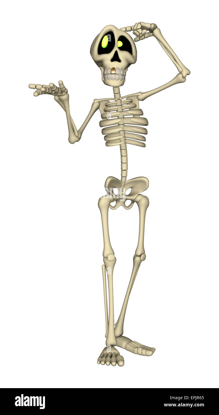 3D digital render of a cartoon human skeleton isolated on white ...