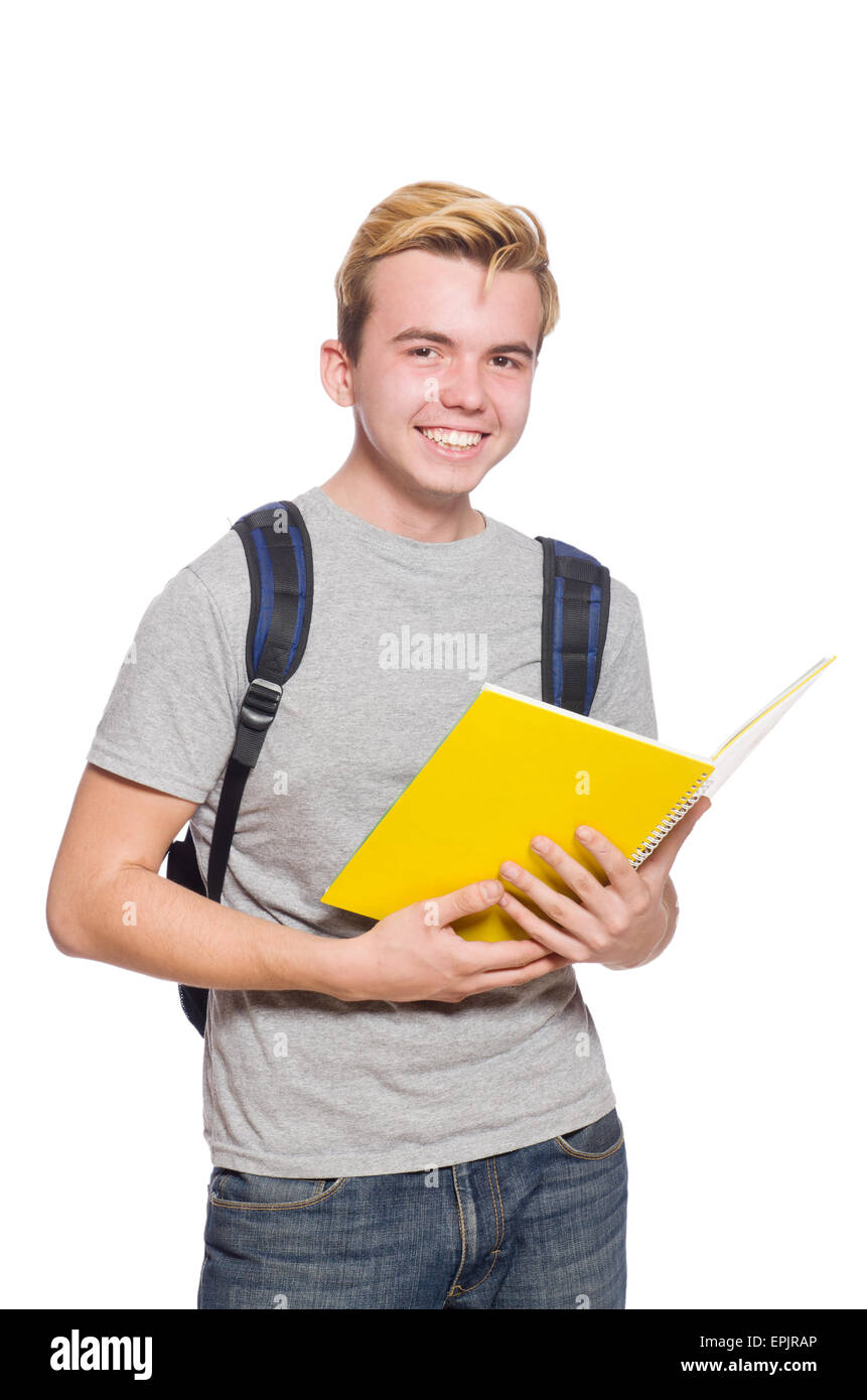 Young student isolated on the white background Stock Photo - Alamy