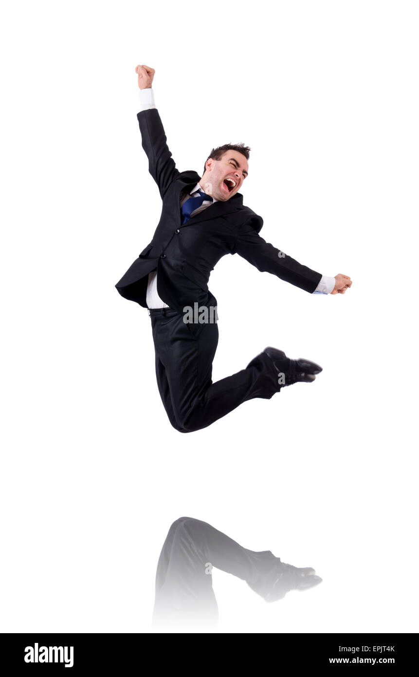 Jumping businessman isolated on the white Stock Photo - Alamy