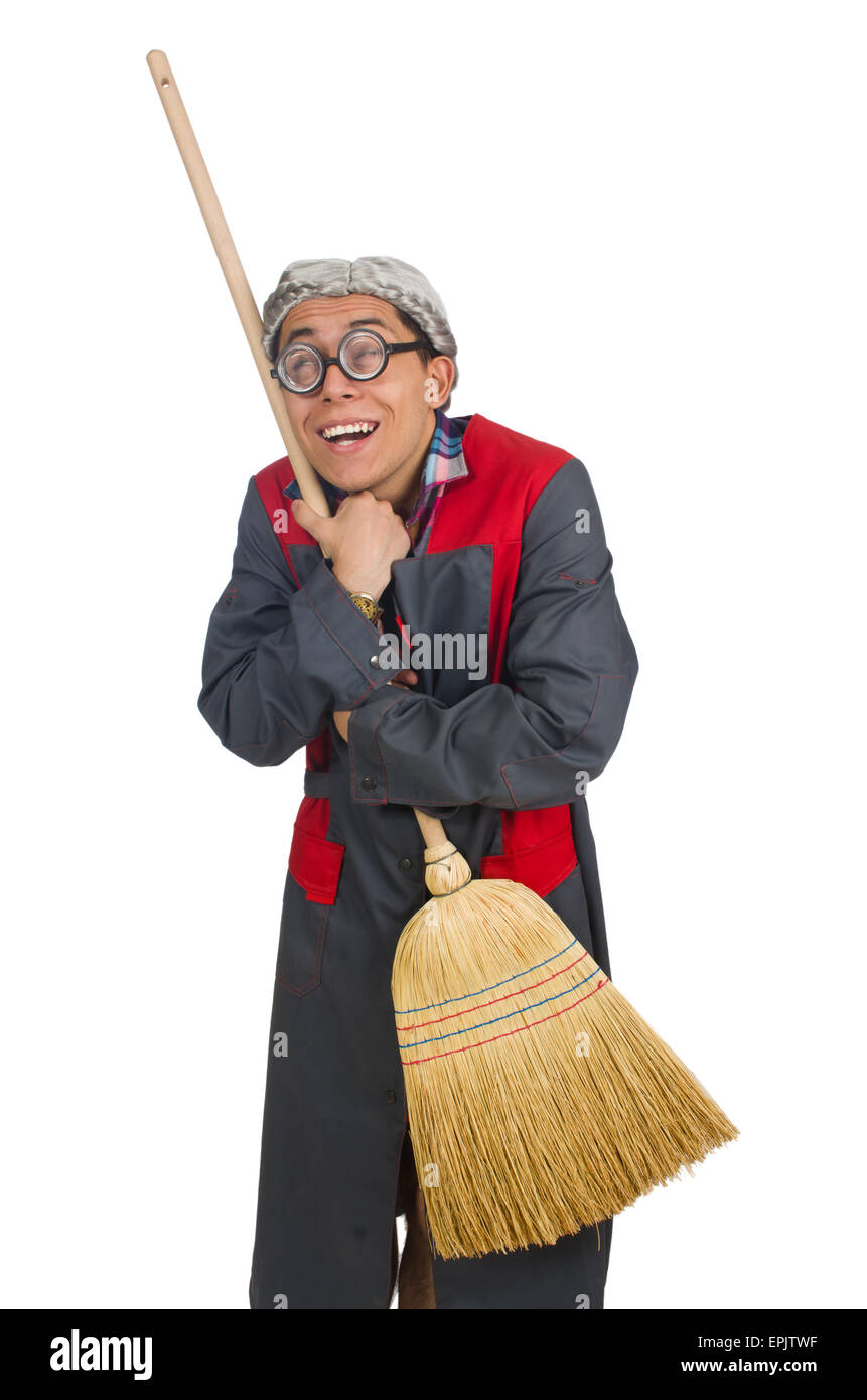 Funny janitor isolated on white Stock Photo - Alamy